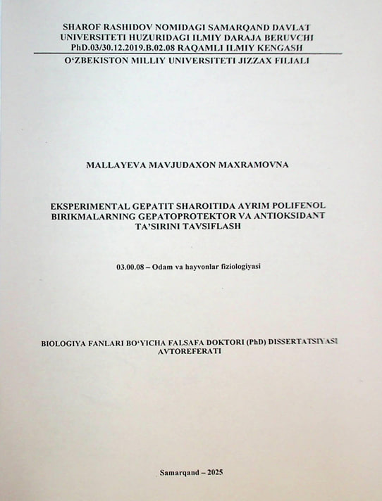 ZiyoNET › Kutubxona › Eksperimental gepatit sharoitida ayrim polifenol ...