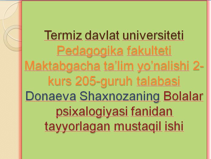 ZiyoNET › Kutubxona › Bola diqqatini barqarorlashtiruvchi usul va vositalar