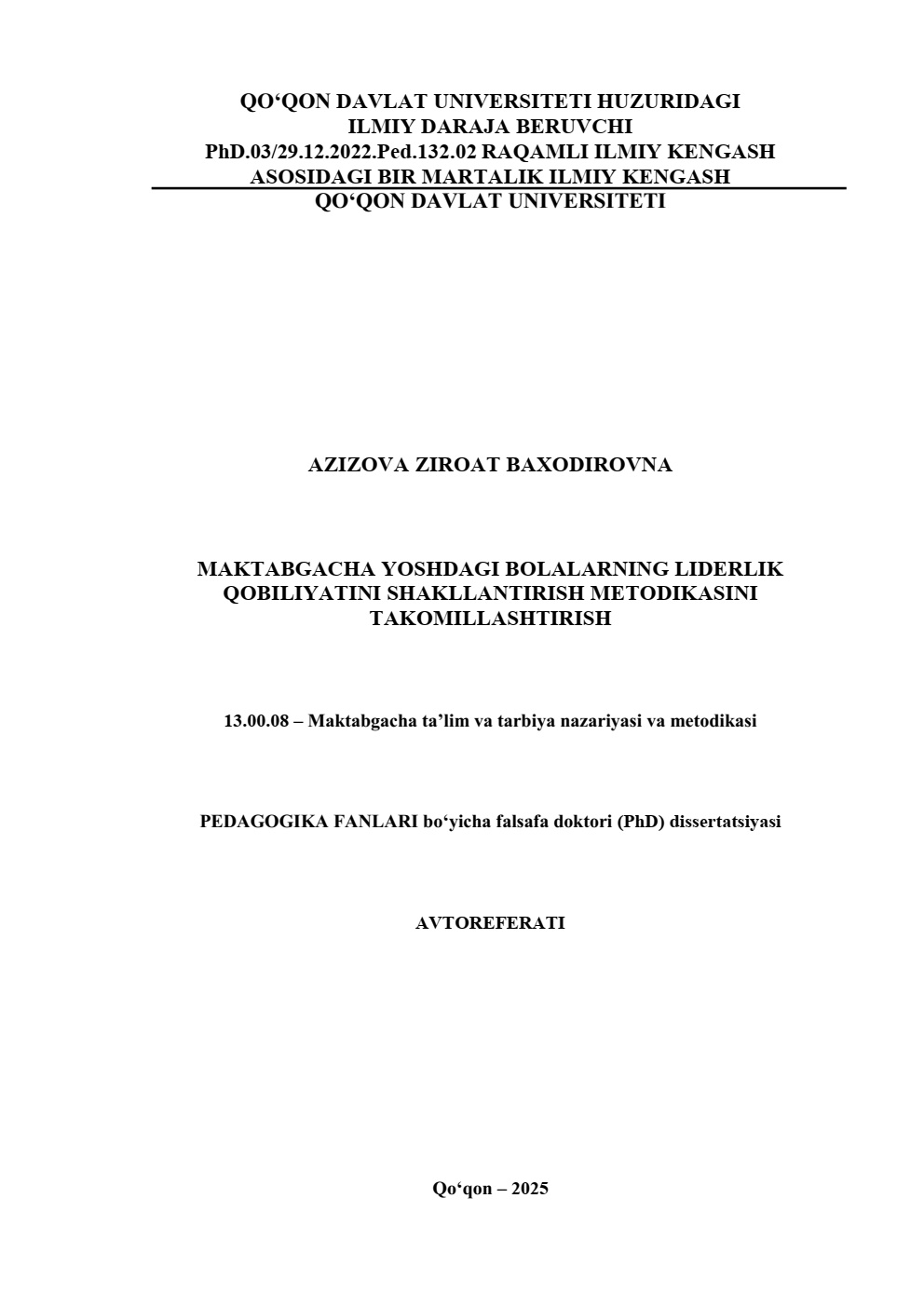 ZiyoNET › Kutubxona › Maktabgacha yoshdagi bolalarning liderlik ...
